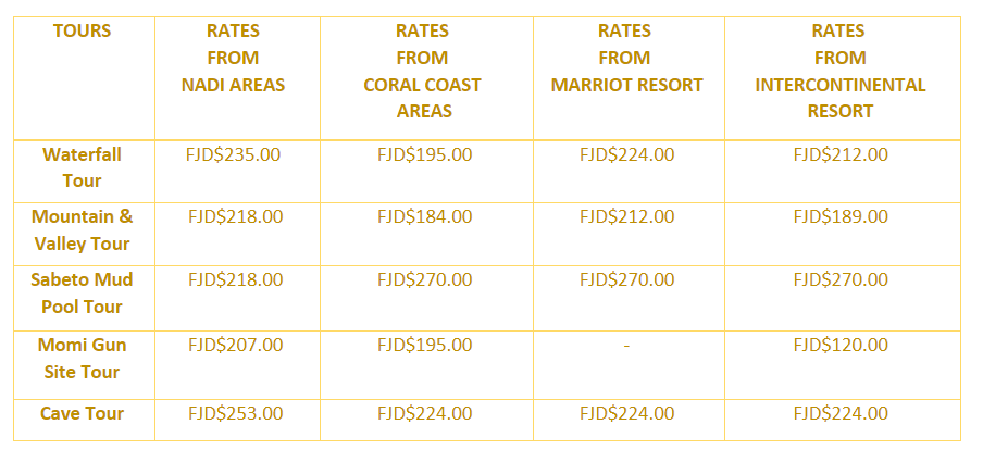 Our Rates – Gold Coast Tours